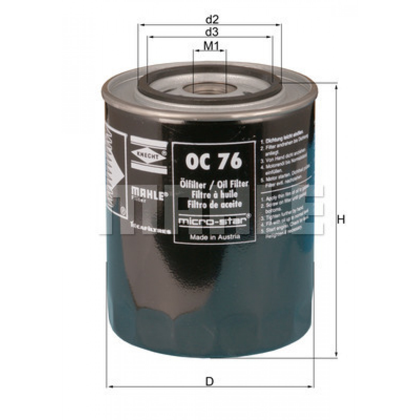 Oil Filter MAHLE ORIGINAL OC 76 - Trodo.com