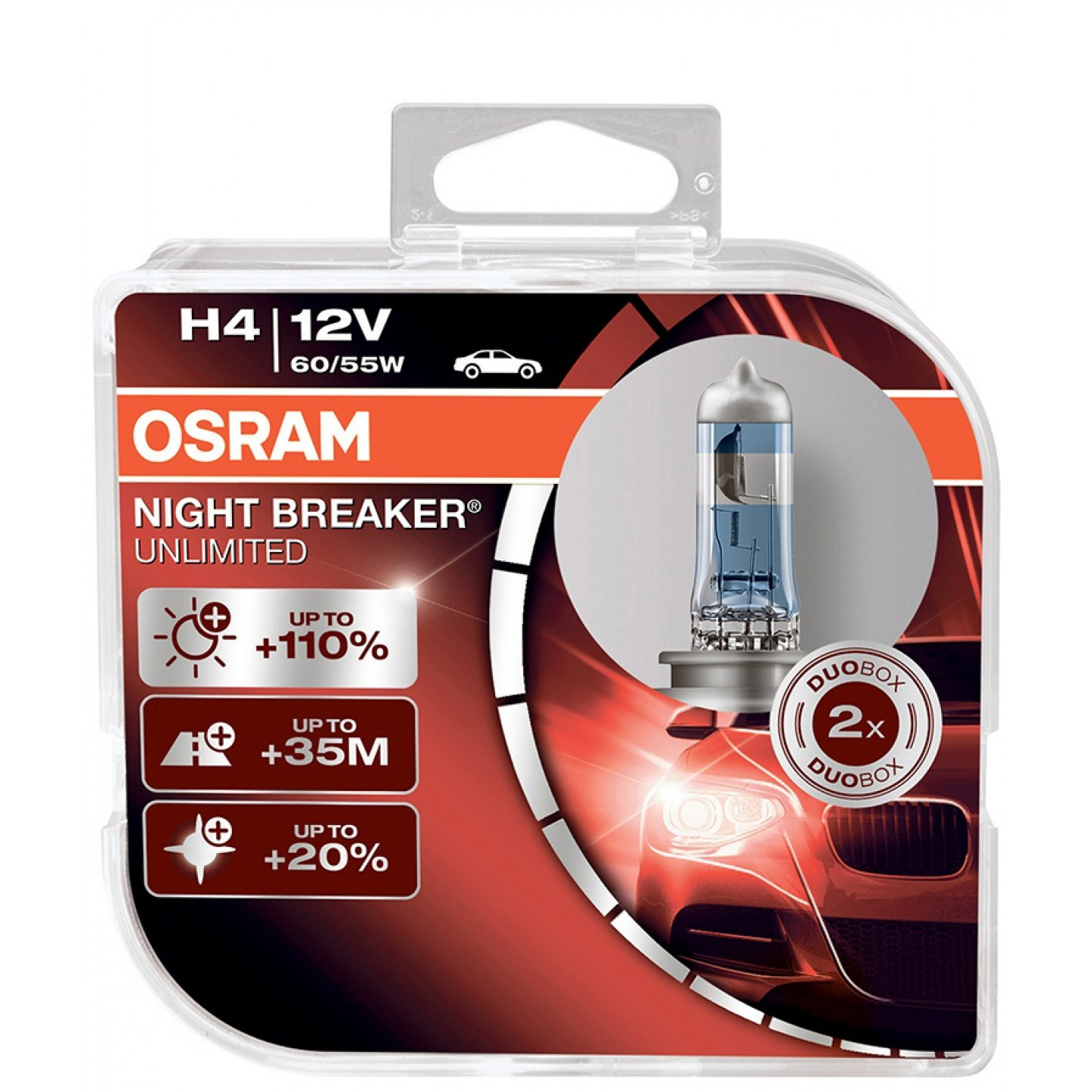 Halogen bulb OSRAM NIGHT BREAKER UNLIMITED 12V H4 60/55W 2X- Trodo.com