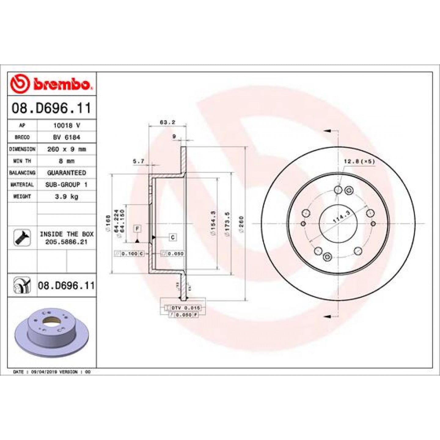 Brake Disc BREMBO 08.D696.11 - Trodo.com