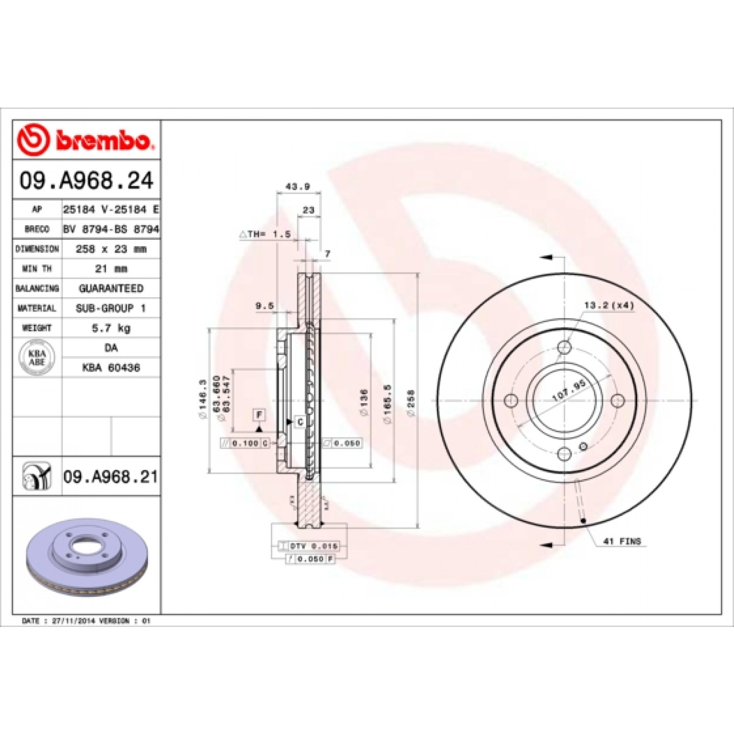 Brake Disc BREMBO 09.A968.21 - Trodo.com