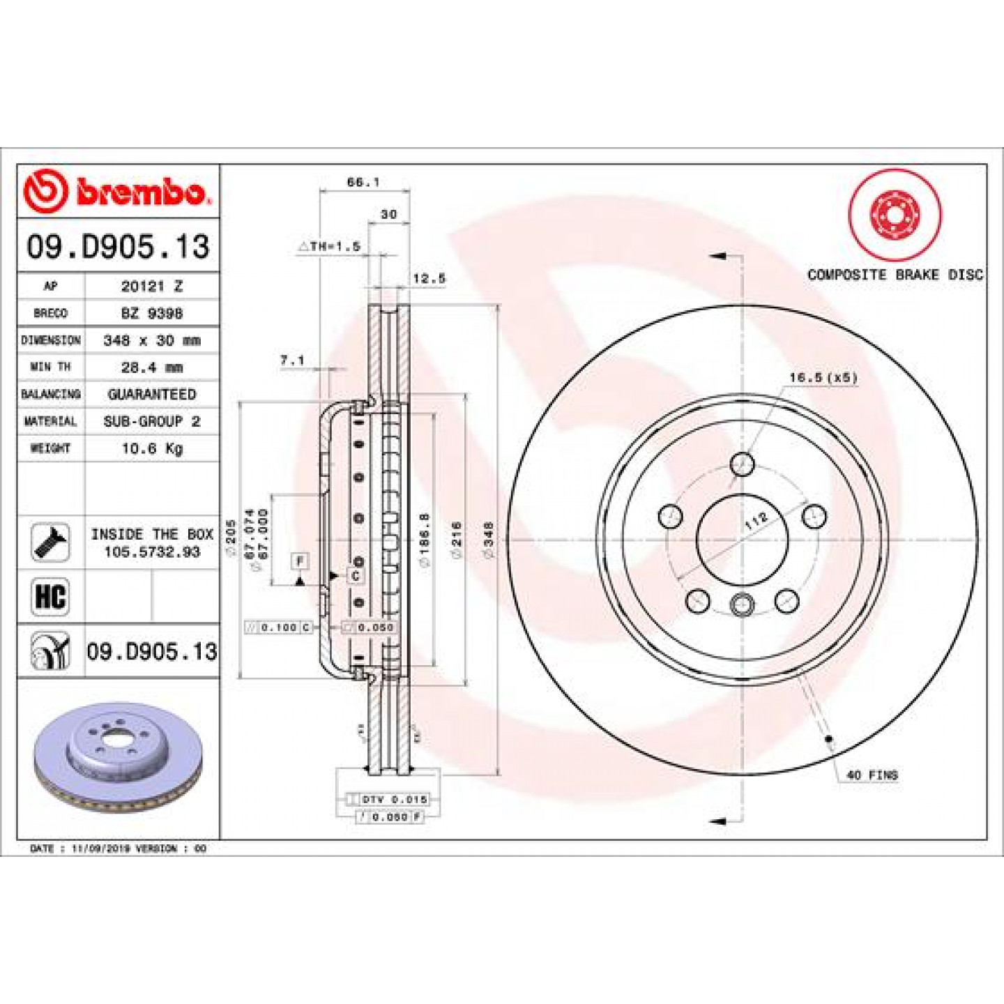 Brake Disc BREMBO 09.D905.13 - Trodo.com