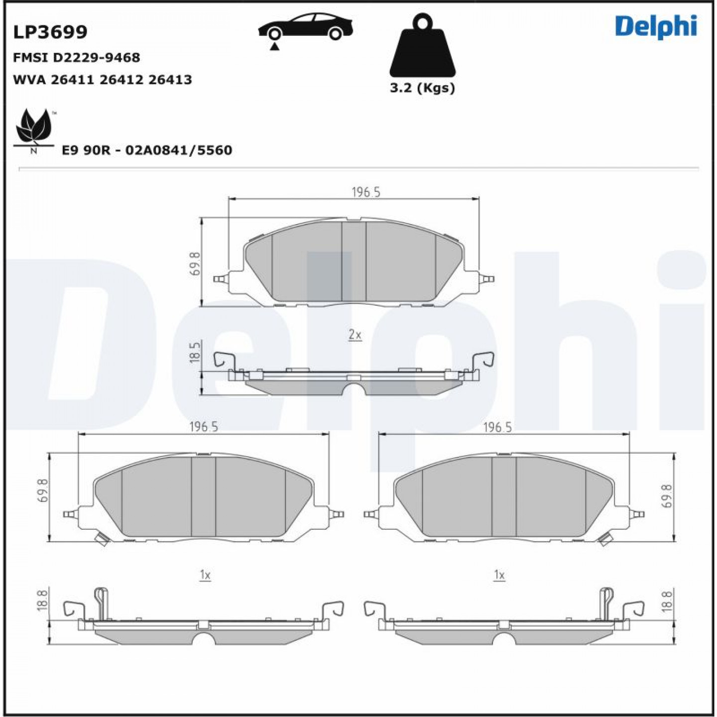 Brake Pad Set, disc brake DELPHI LP3699 - Trodo.com