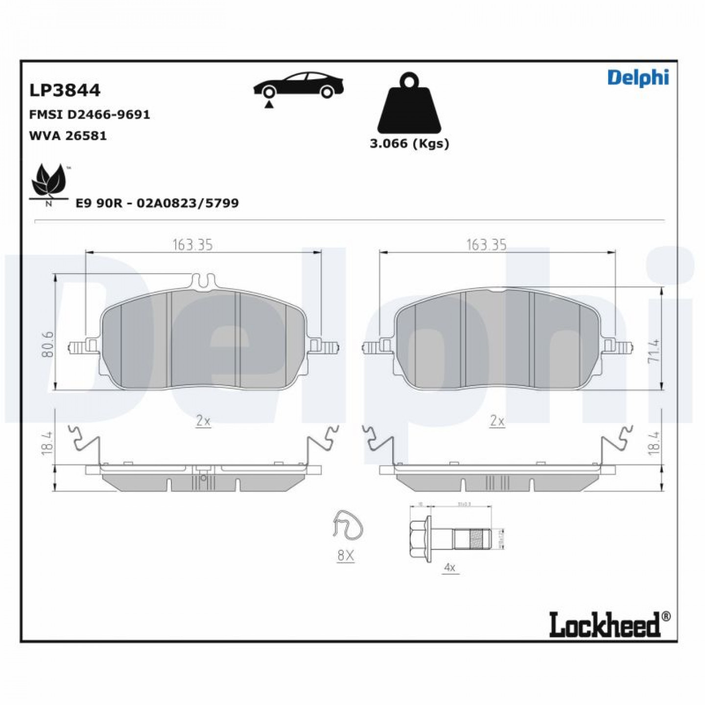 Brake Pad Set, disc brake DELPHI LP3844 - Trodo.com