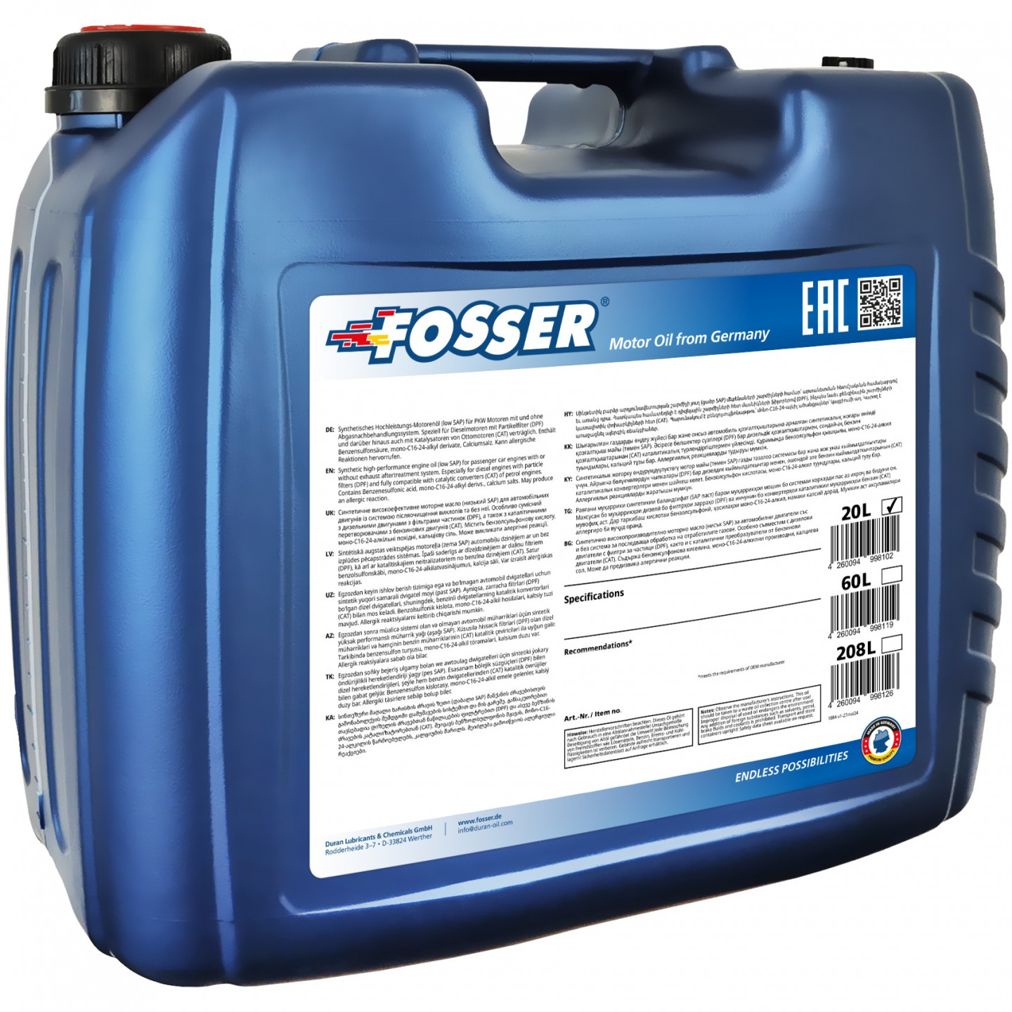 Engine Oil FOSSER Premium Multi Longlife 5W-30 20L - Trodo.com