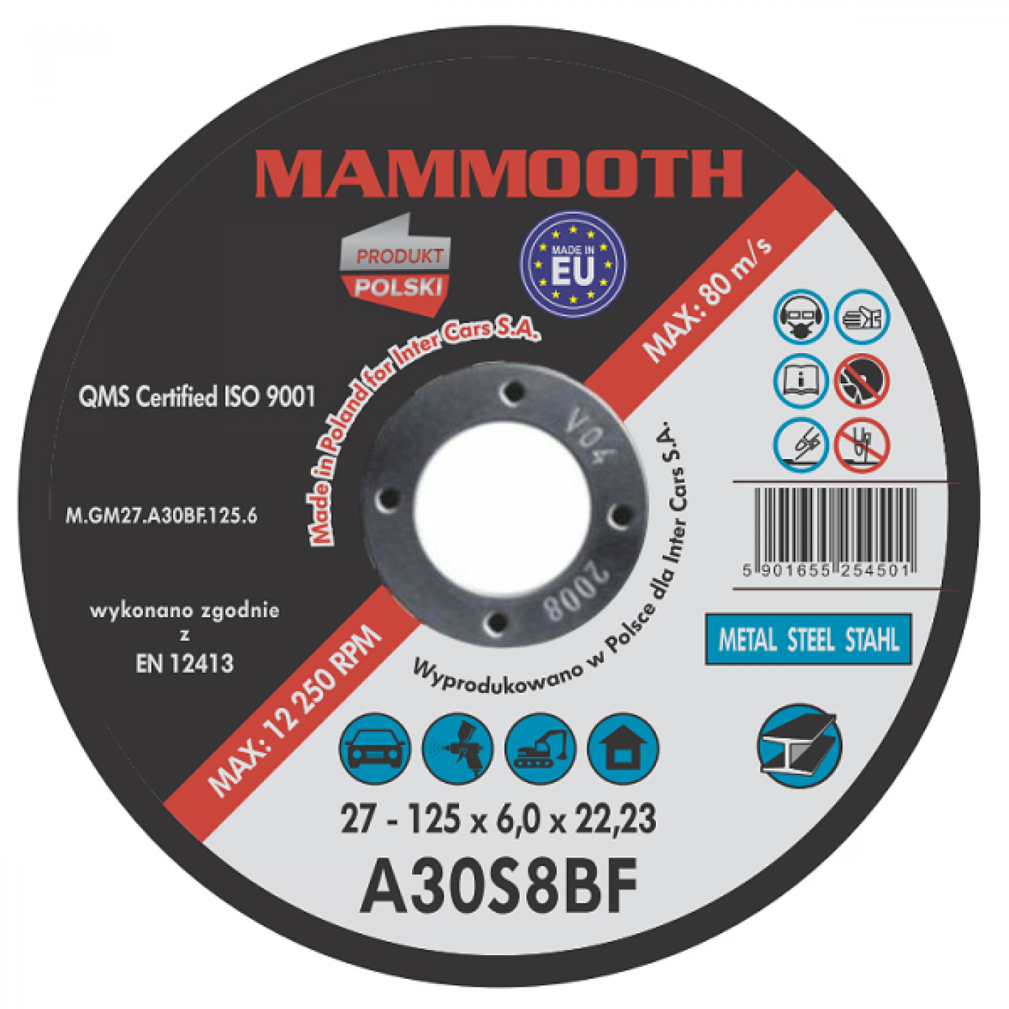 Cutting Disc, angle grinder MAMMOOTH A30S8BF 125mm - Trodo.com