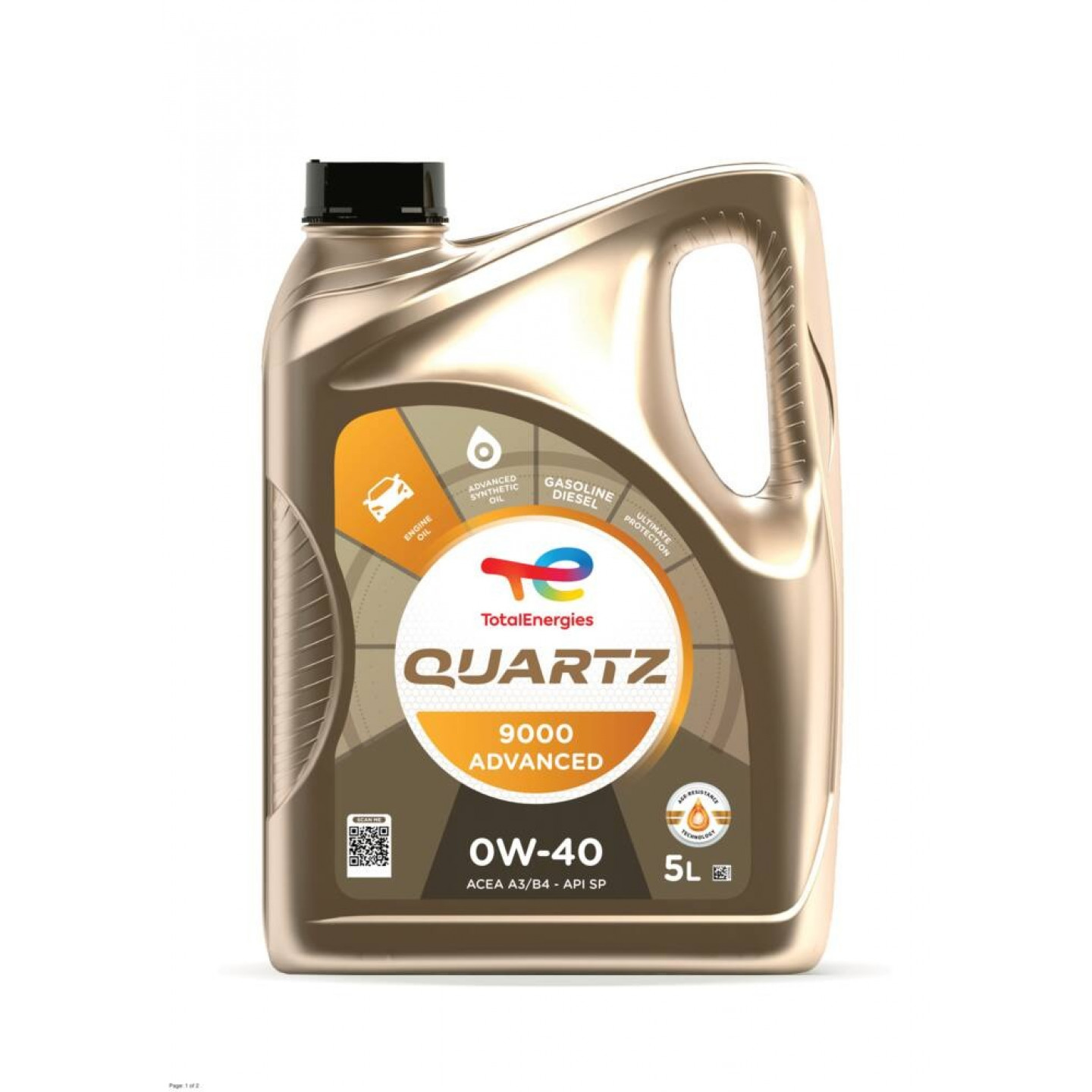 Engine Oil TOTAL 0W40 QUARTZ 9000 ADVANCED 5L - Trodo.com