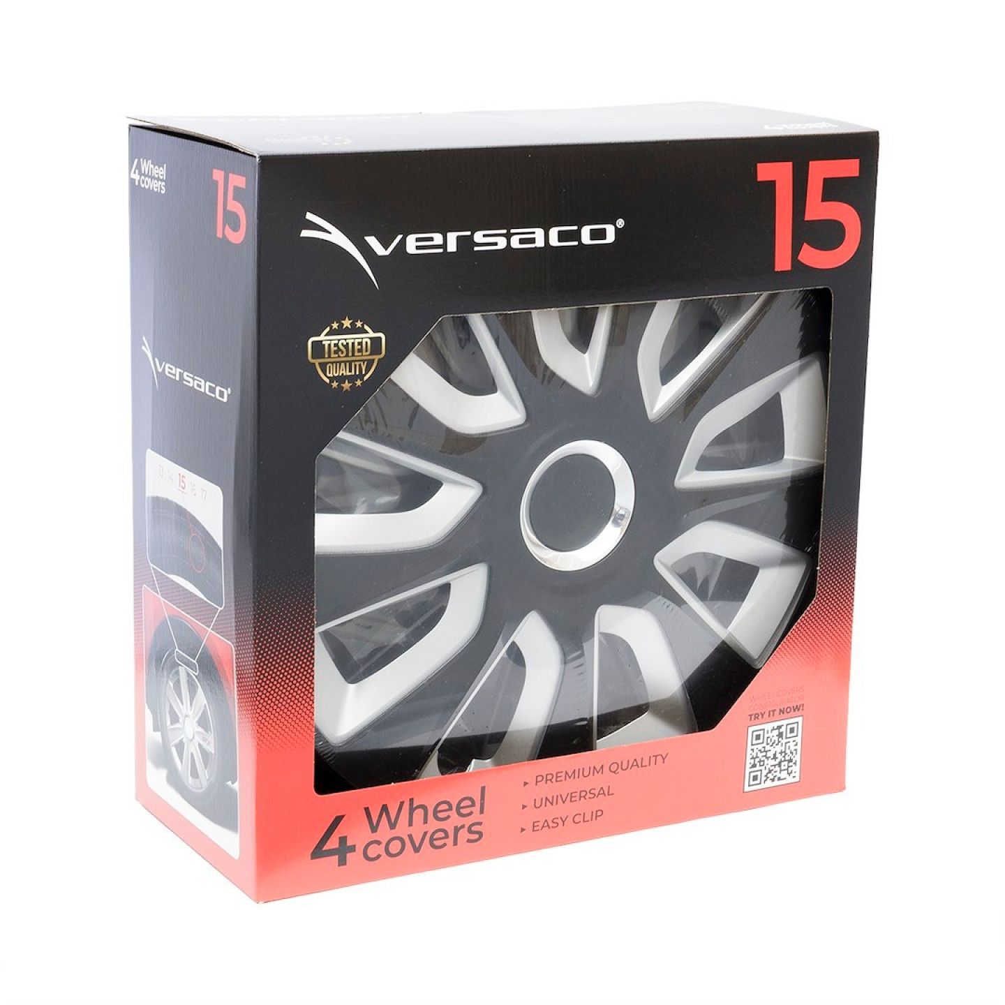Navkapsel, hjul VERSACO Stratos RC black silver 15 4pcs - Trodo.se