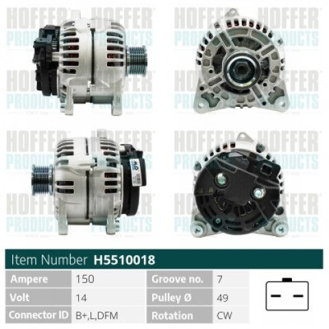 Alternator HOFFER H5510018- Trodo.com